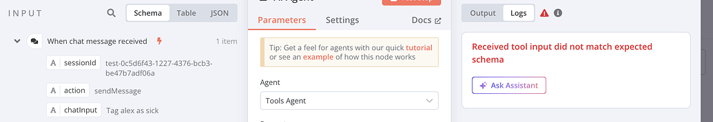 Problem In Node AI Agent Received Tool Input Did Not Match Expected
