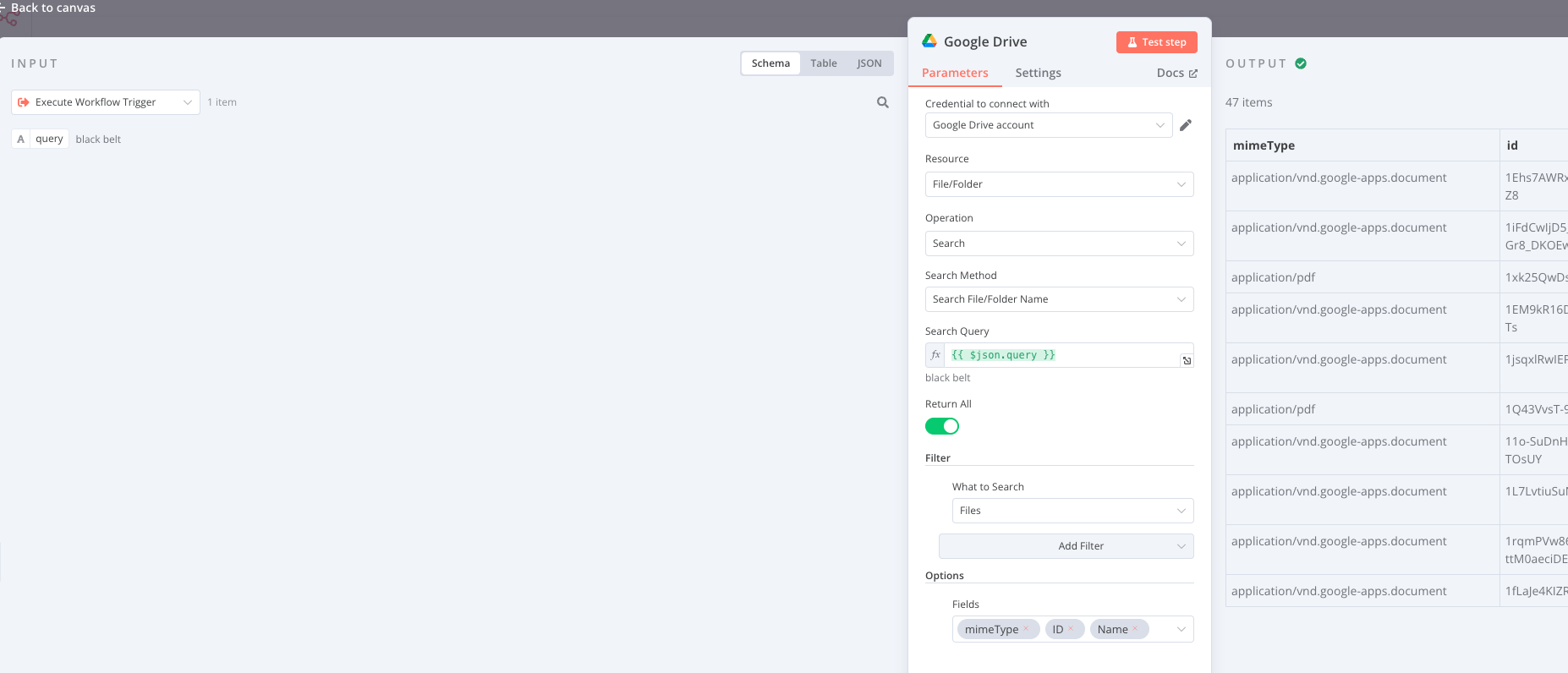 Google Drive Execute Workflow Trigger Test Shows Different Results