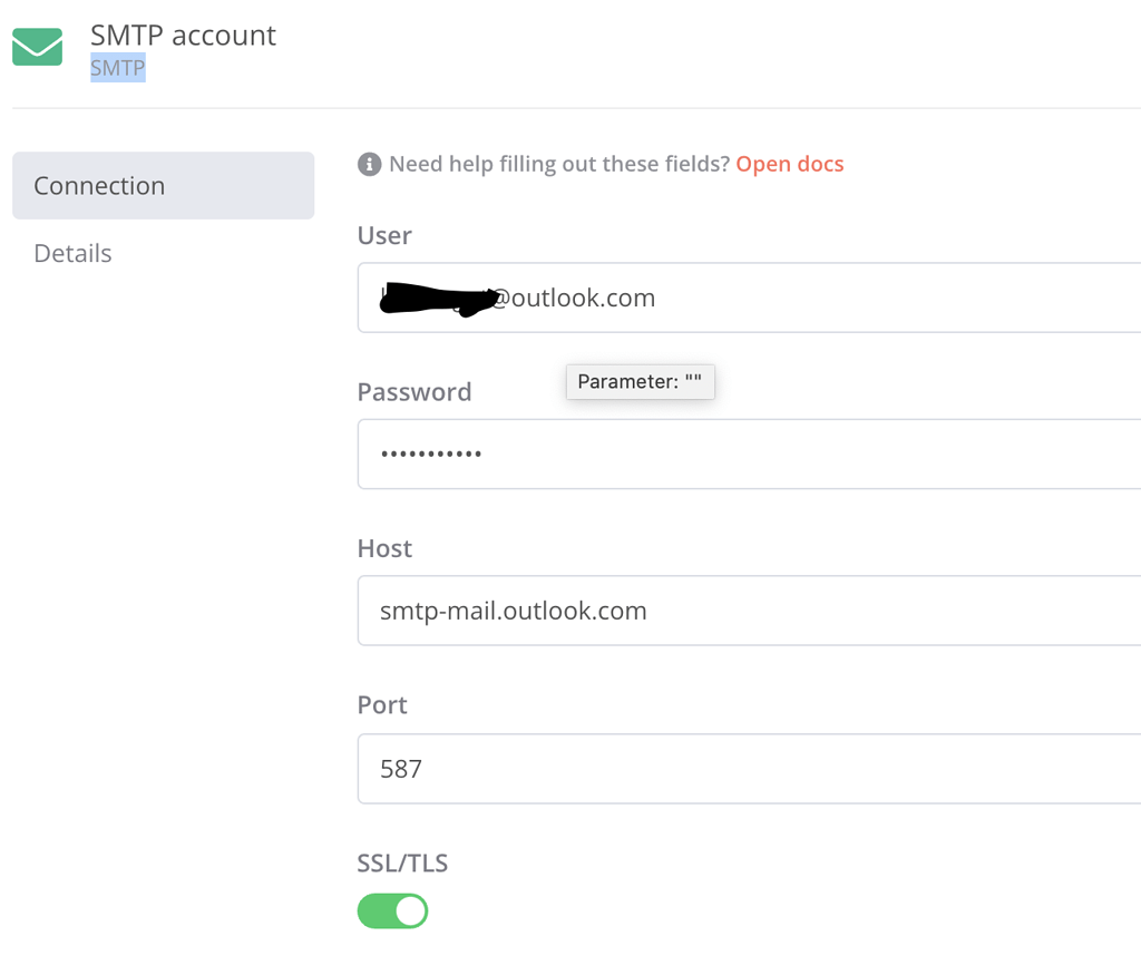 Error While Sending SMTP Email outlook ions N8n