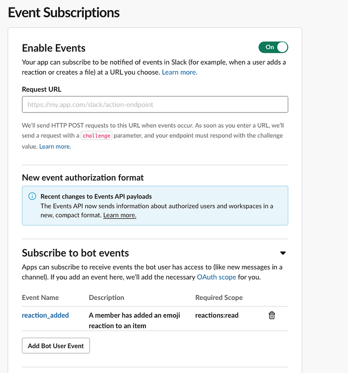 Building an integration with the slack Event API, to get message ...