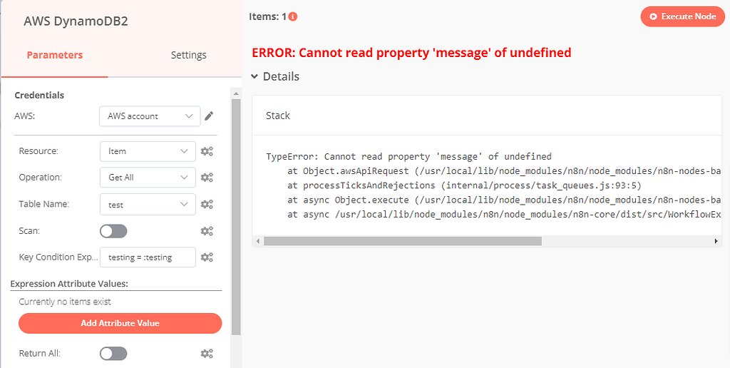 Error Using Dynamodb Node Cannot Read Property Message Of Undefined Questions N8n Community 5872