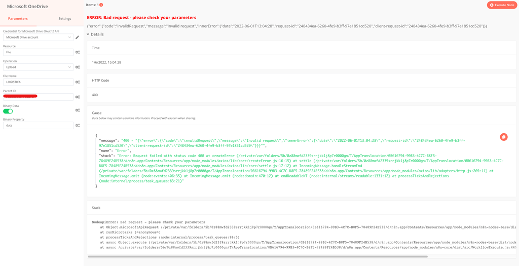 Error uploading file to OneDrive - Questions - n8n Community