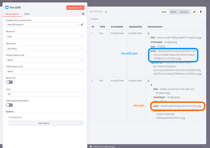 Nocodb save file from Webhook in Attachment filed - Questions - n8n