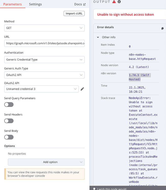 »Breaking« SharePoint Credentials on self hosted n8n - Questions - n8n Community