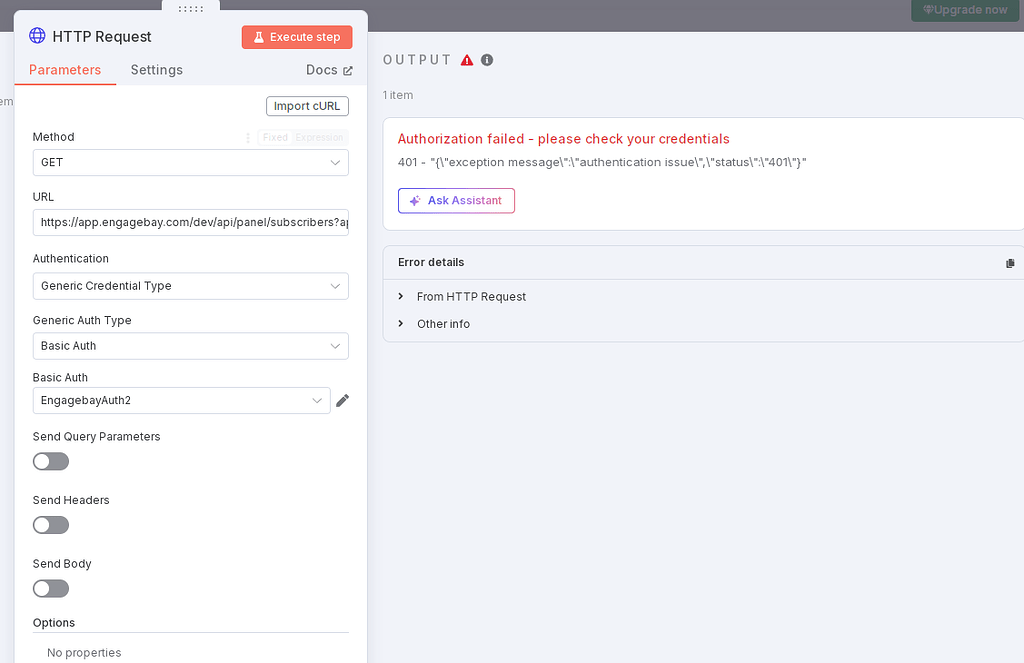 Authorization failed - please check your credentials 401 - "{\"exception message ...