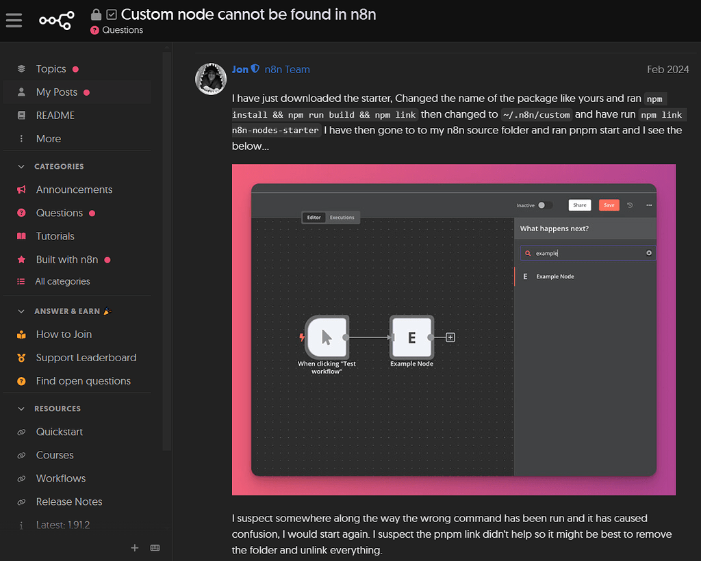 An error occurred when the local instance ran the custom node ...