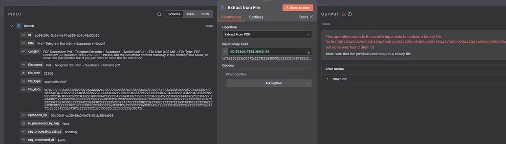 Handling PDF byte arrays from Supabase in n8n — getting a binary file input error - Questions ...