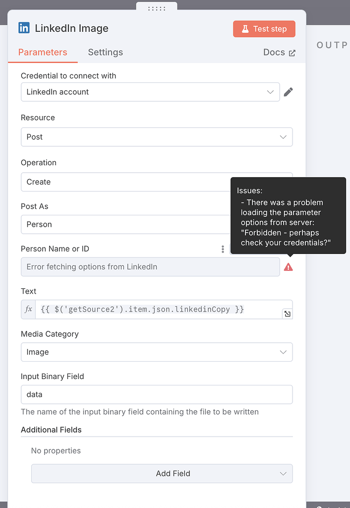 I am getting this error "Issues: There was a problem loading the parameter options from server ...