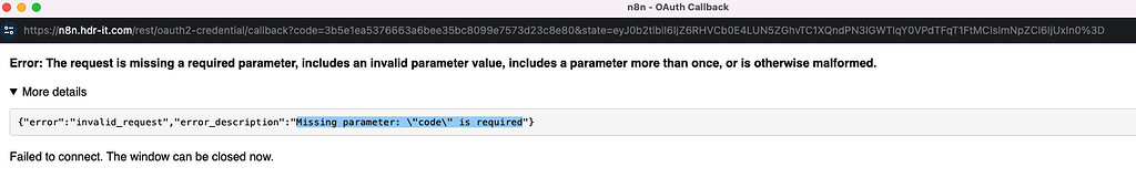 Missing parameter: \"code\" is required oAuth 2.0 - Questions - n8n