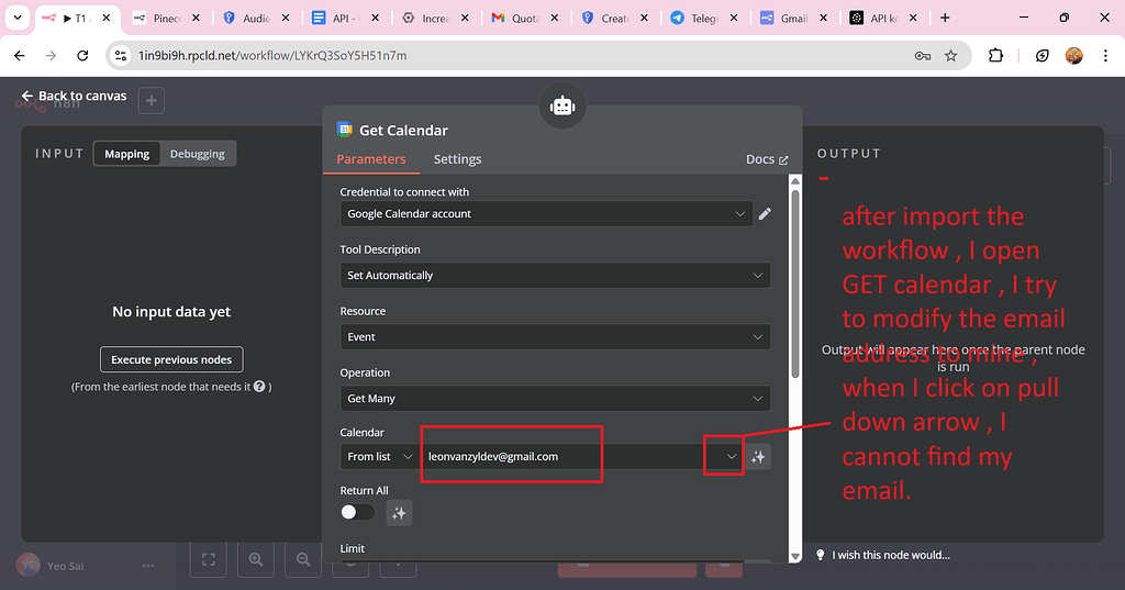 I unable assign calendar to my email - Questions - n8n Community