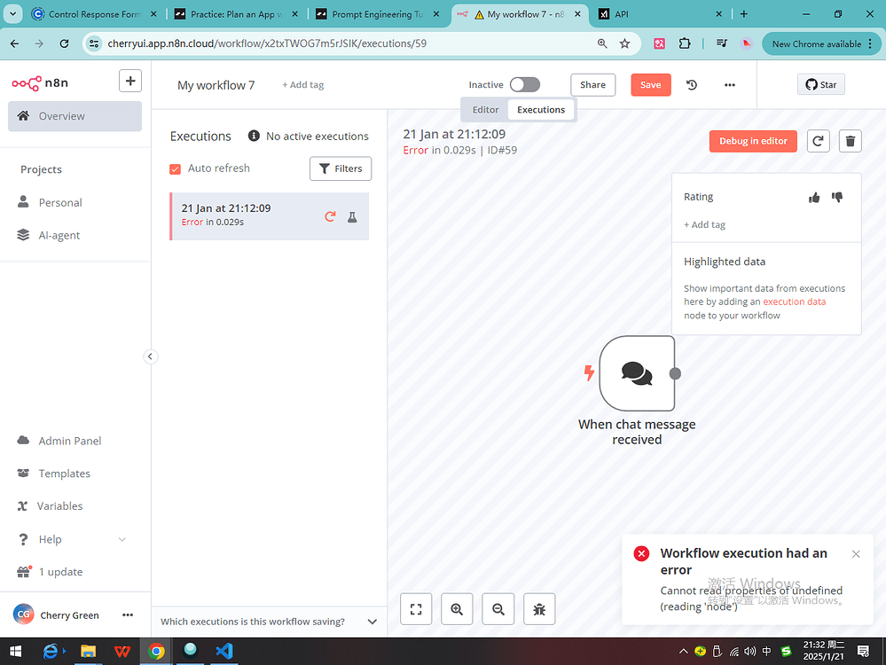 Problem running workflow - Cannot read properties of undefined (reading 'node') - Questions ...