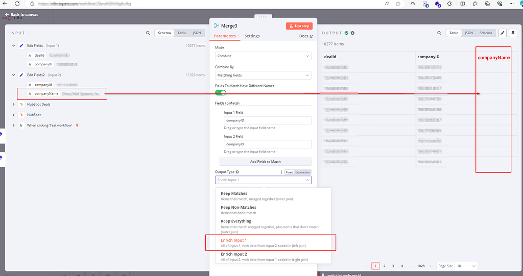 Merge Node with Mode = 'Combine', and Output Type = 'Enrich Input X', not working as expected ...