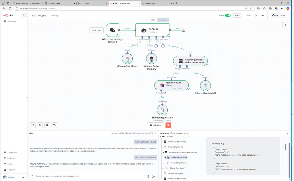 Local Chat with AI Agent - Ollama and Qdrant - Questions - n8n Community