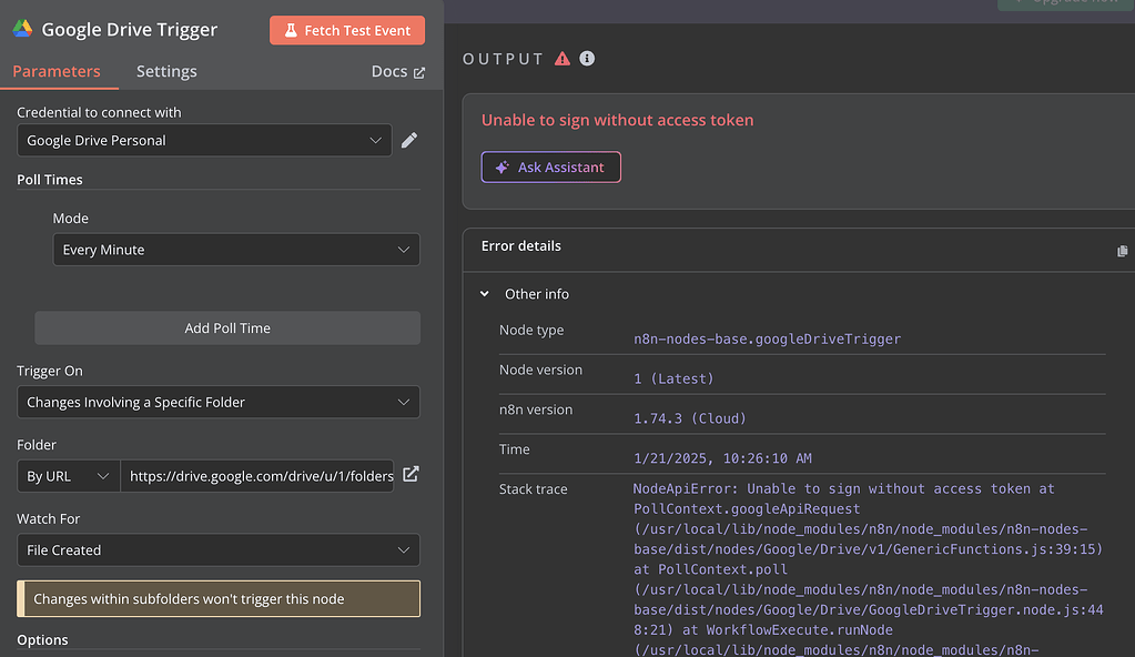 Google Drive Node Error - Questions - n8n Community