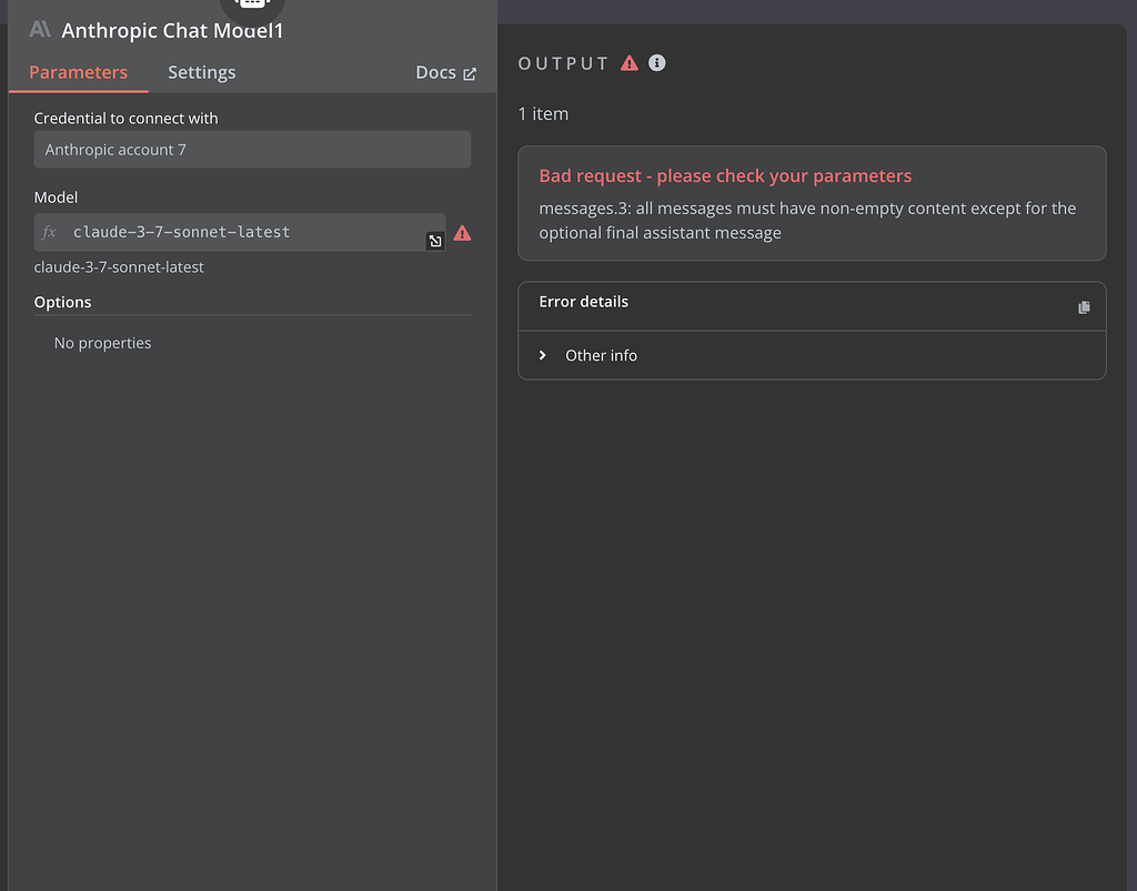 I get this error Bad request - please check your parameters messages.3: all messages must have ...
