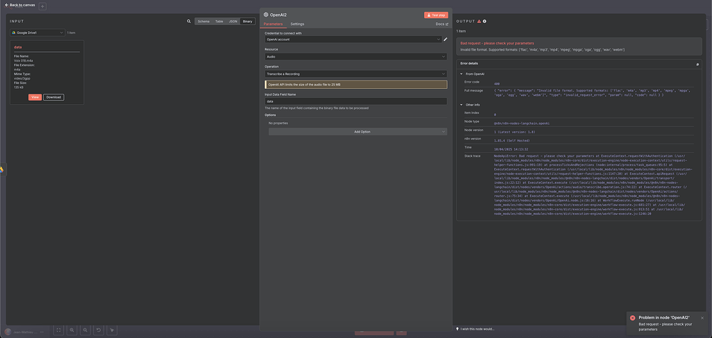 OpenAI Transcription Node Error - Need Help - Questions - n8n Community