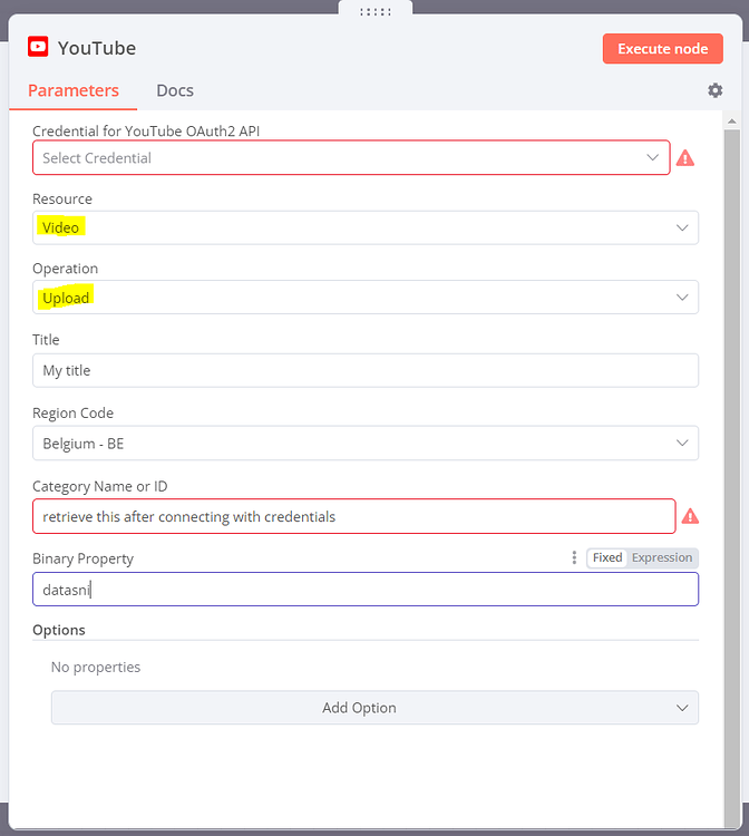 How can i add videos via n8n to youtube? - Questions - n8n