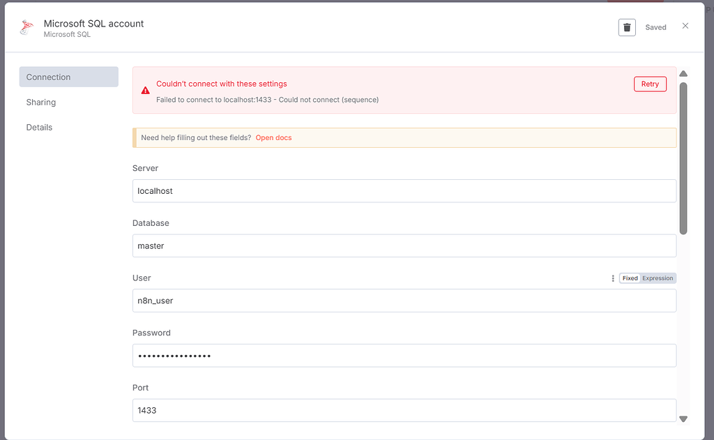 Connecting to Mircrosoft SQL - Questions - n8n Community