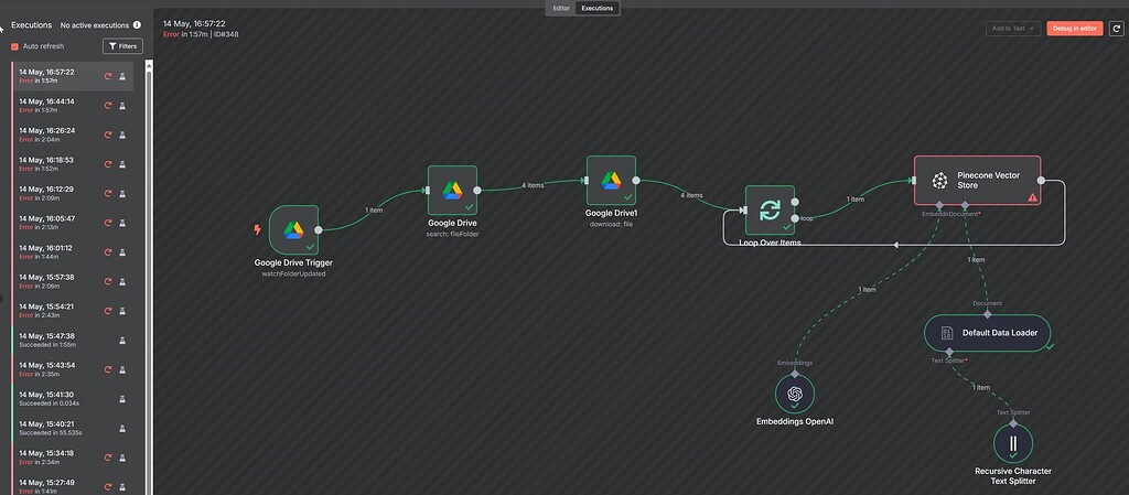 Getting a out of memory error in Pinecone based RAG Agent workflow - Questions - n8n Community