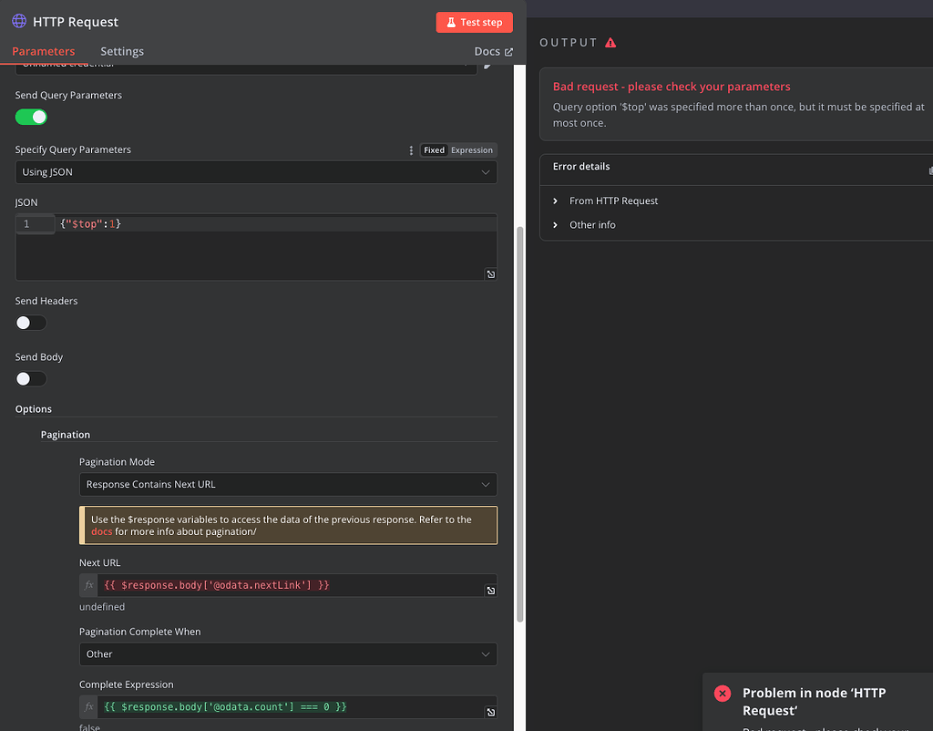 Next URL Error with Parameters - Questions - n8n Community