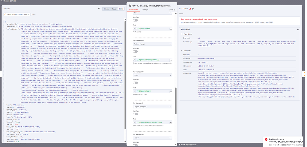 Notion node fails when text field is more than 2000 characters ...
