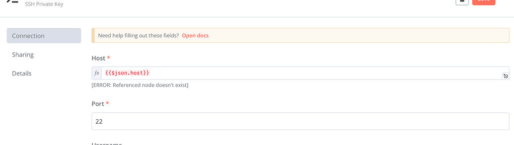 Using Expression for host of SSH-Node fails - Questions - n8n Community