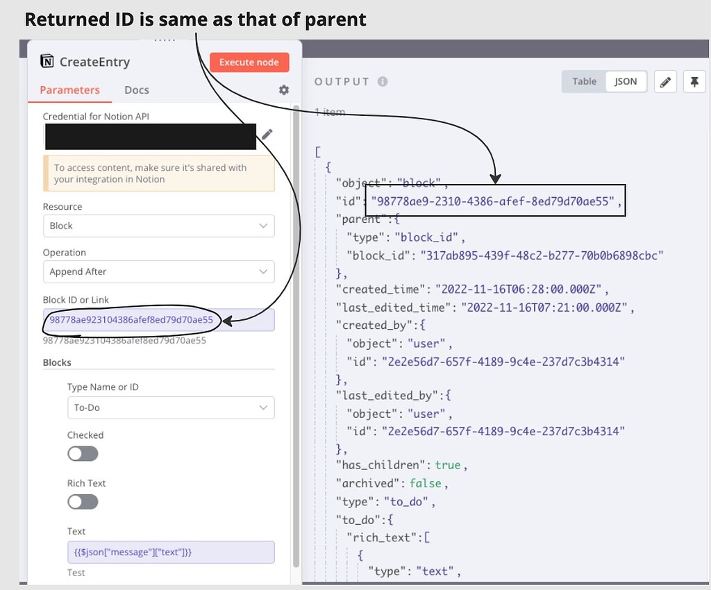 How to access the id of currently appended Notion Block? - Questions - n8n Community