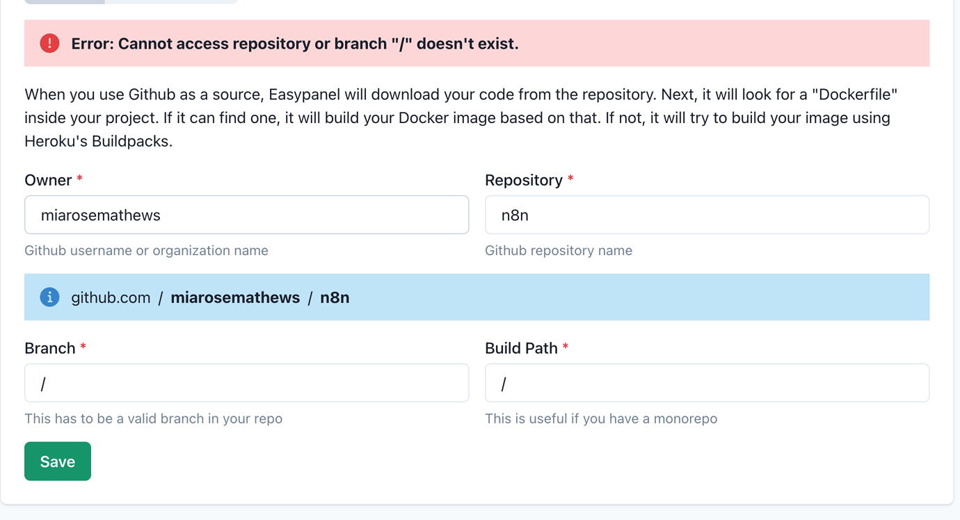 Easypanel github deployment errors - Questions - n8n Community