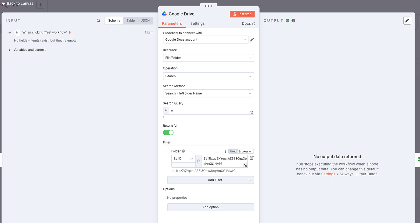 Google Drive File/Folder Search Blank Output - Questions - n8n Community