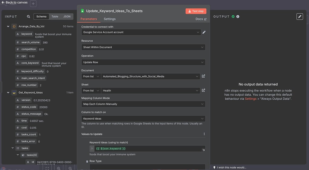Google Sheets V2 “Update Row” not updating rows despite correct row_number and data – self ...