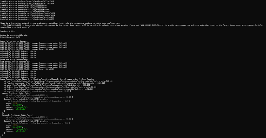 Install n8n docker get error: getaddrinfo EAI_AGAIN ph.n8n.io - Questions - n8n Community