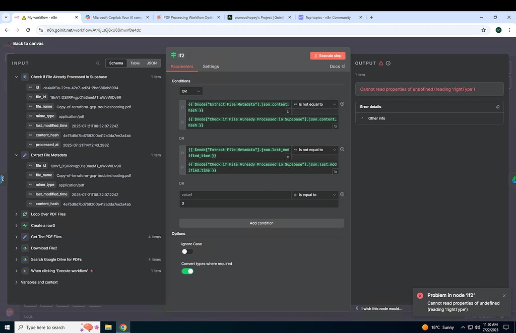 Error in IF node while comparing values between previous two nodes - Questions - n8n Community