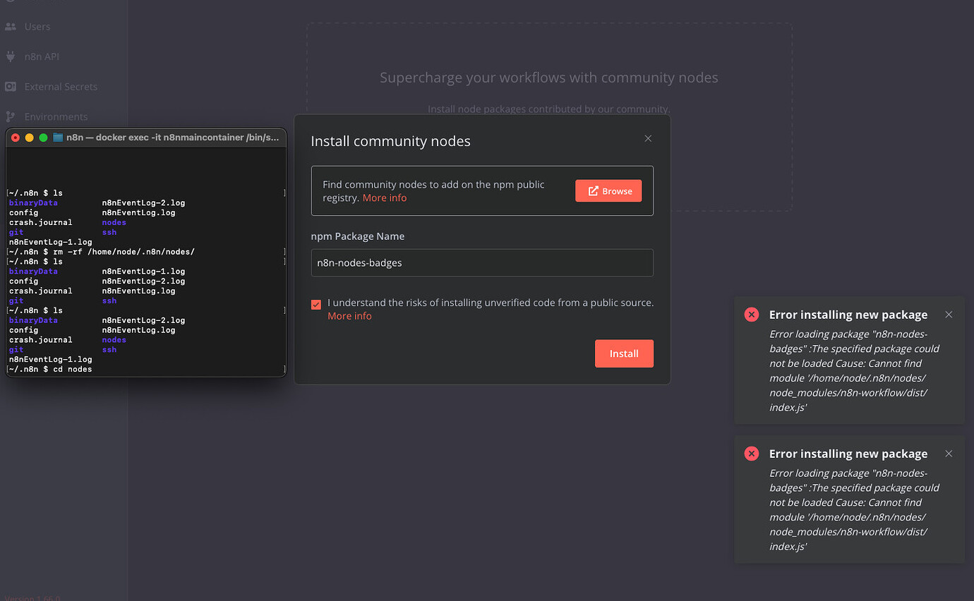 Error installing community nodes - Cannot find module - Questions - n8n Community