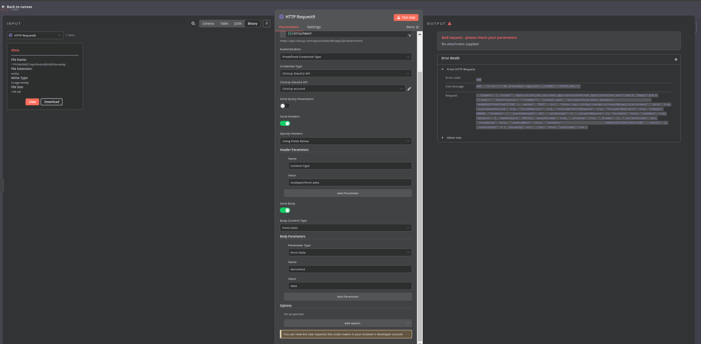 Uploading attachment to clickup through http nodes - Questions - n8n ...