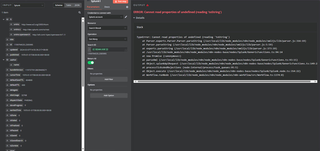 Splunk Node Retrieve Result ERROR toString - Questions - n8n Community