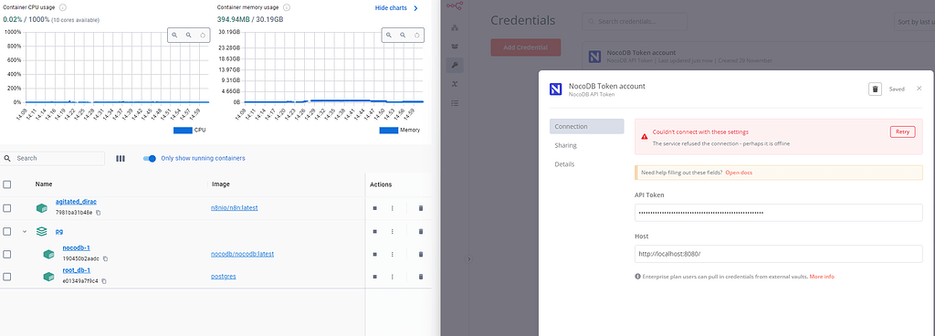 The service refused the connection - perhaps it is offline (N8N and NocoDB) - Questions - n8n ...