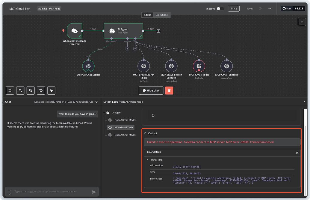 MCP Gmail Server does not connect to self-hosted n8n via Coolify - Help me Build my Workflow ...