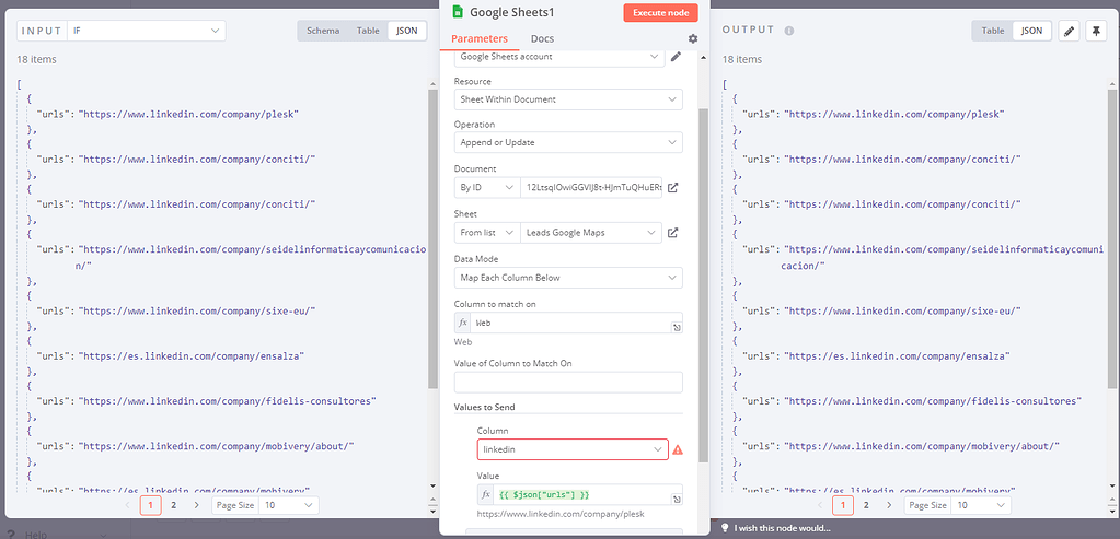 Google Sheet don't fit the data correctly - Questions - n8n
