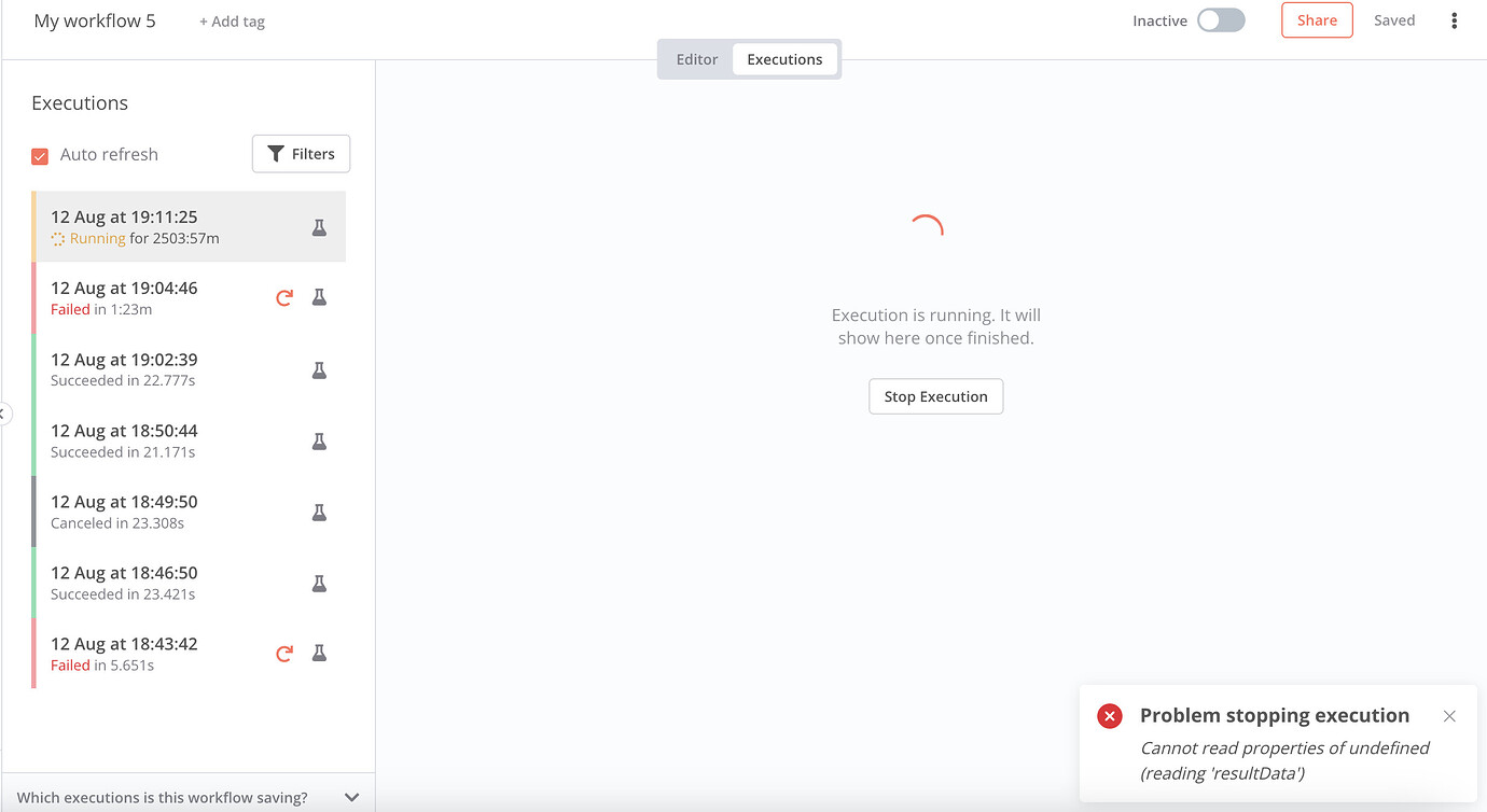 Workflow won't stop and can't be stopped - Questions - n8n