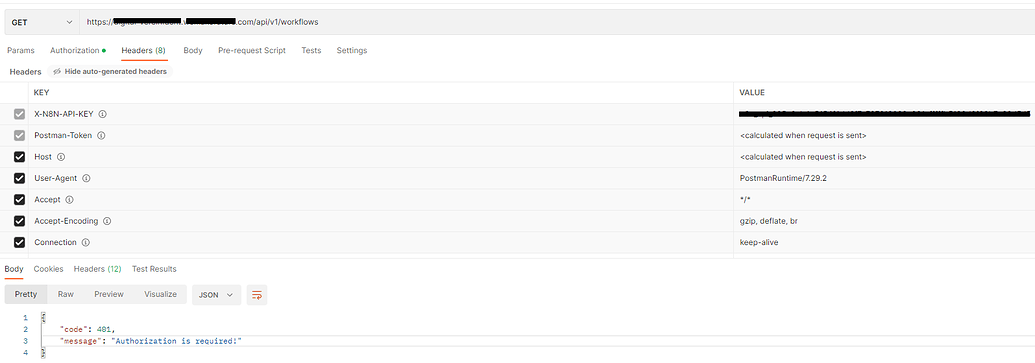 On Postman, "401 Authorization is required!" on a self-hosted n8n instance - Questions - n8n