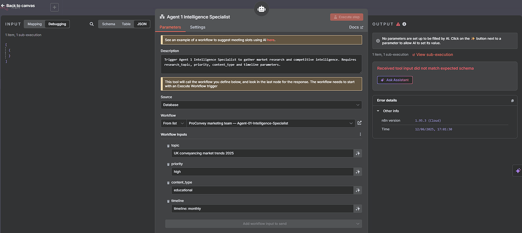 Call n8n workflow tool error and not executing another workflow - Help me Build my Workflow ...