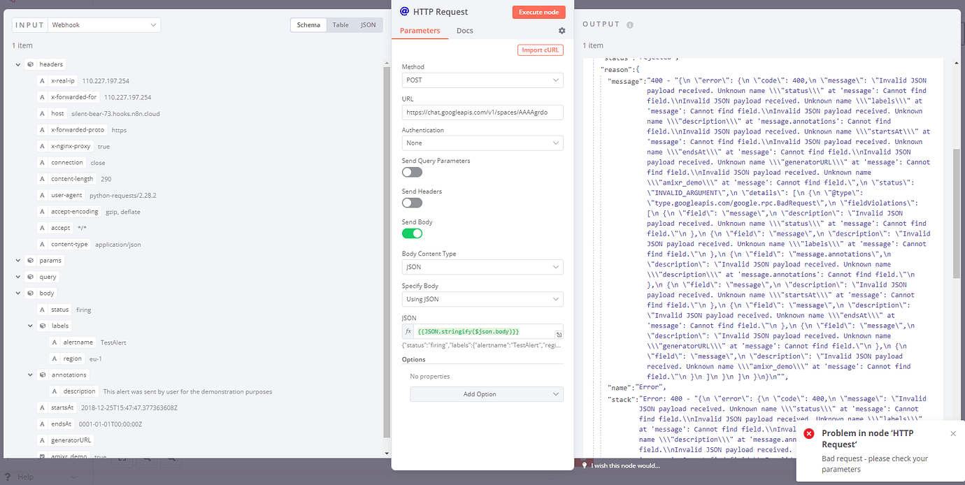 Error Bad request - please check your parameters - Questions - n8n ...