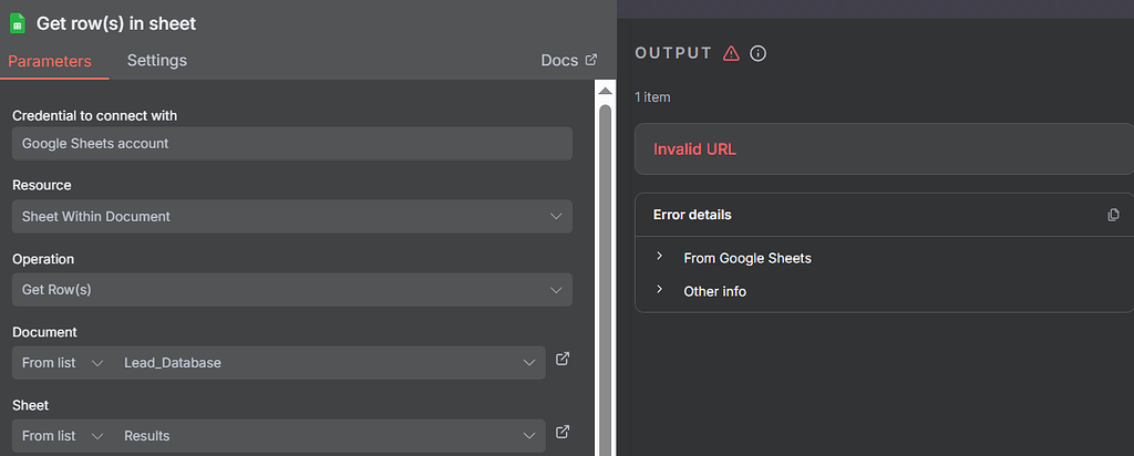*Invalid URL* Problem with google sheet and Gmail - Questions - n8n Community