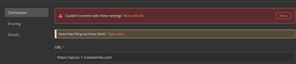 Crowdstrike OAuth API "Couldn't connect to these settings" error ...