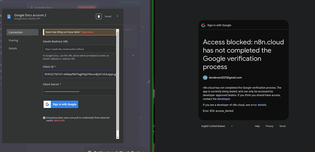 Can we not use Google docs in n8n? - Questions - n8n Community