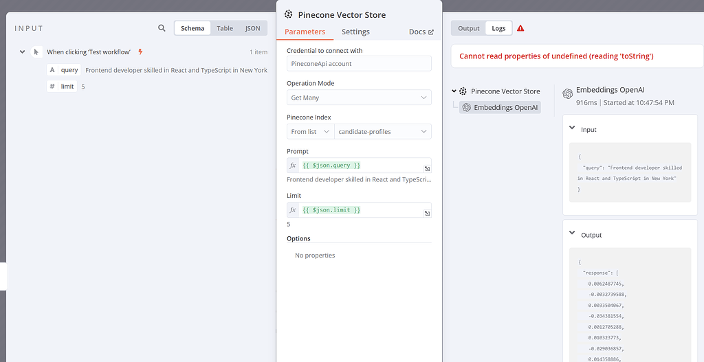 Trouble with Pinecone Vector Store node: Cannot read properties of undefined (reading 'toString ...