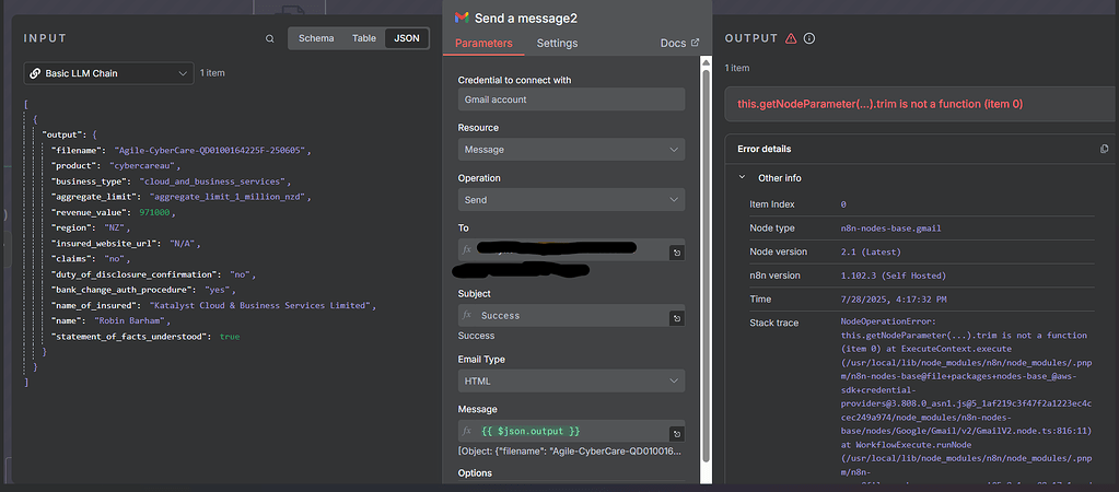 Send message gmail node error - Questions - n8n Community
