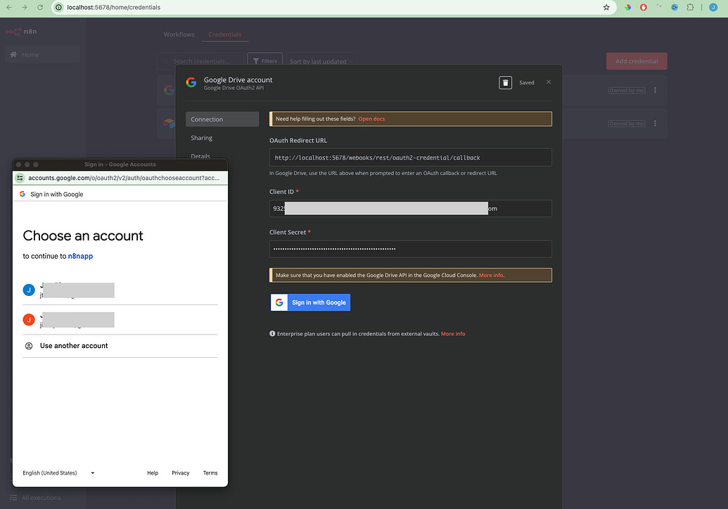 Connecting to Google on localhost - Questions - n8n Community