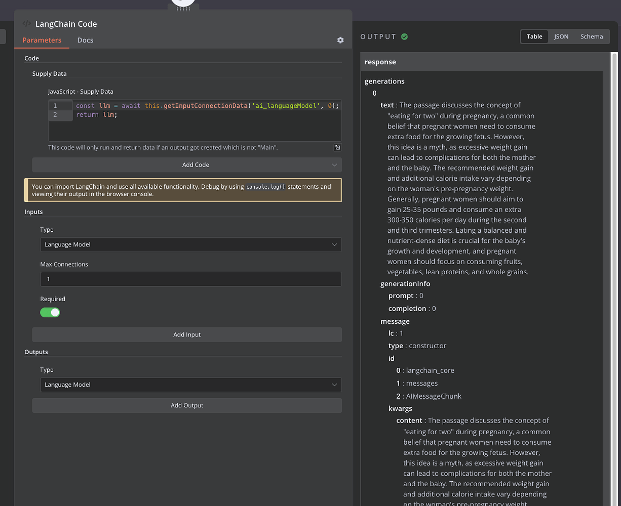 HELP - Provide a minimal pass through example on LangChain Code node for AI model? - Questions ...