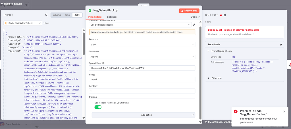 Gsheet undefined range error - Questions - n8n Community